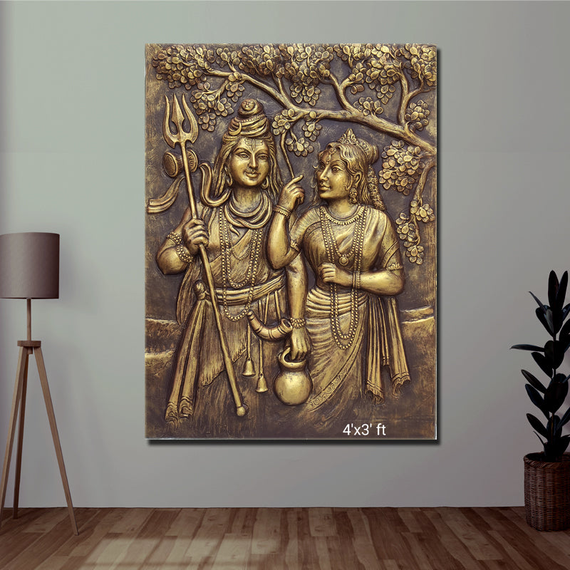 4x3 Feet | Shiva and Parvati 3D Wall Mural | Handcrafted Relief Sculpt ...
